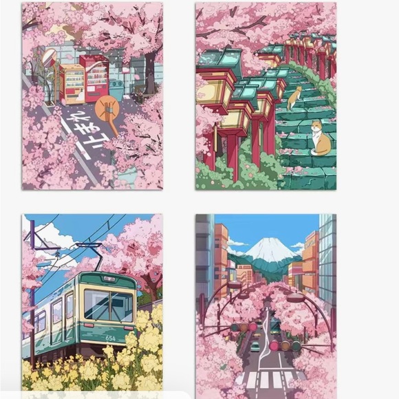 Art | Japanese Sakura Anime Canvas Prints 8 X 1 Set Of 4 | Poshmark